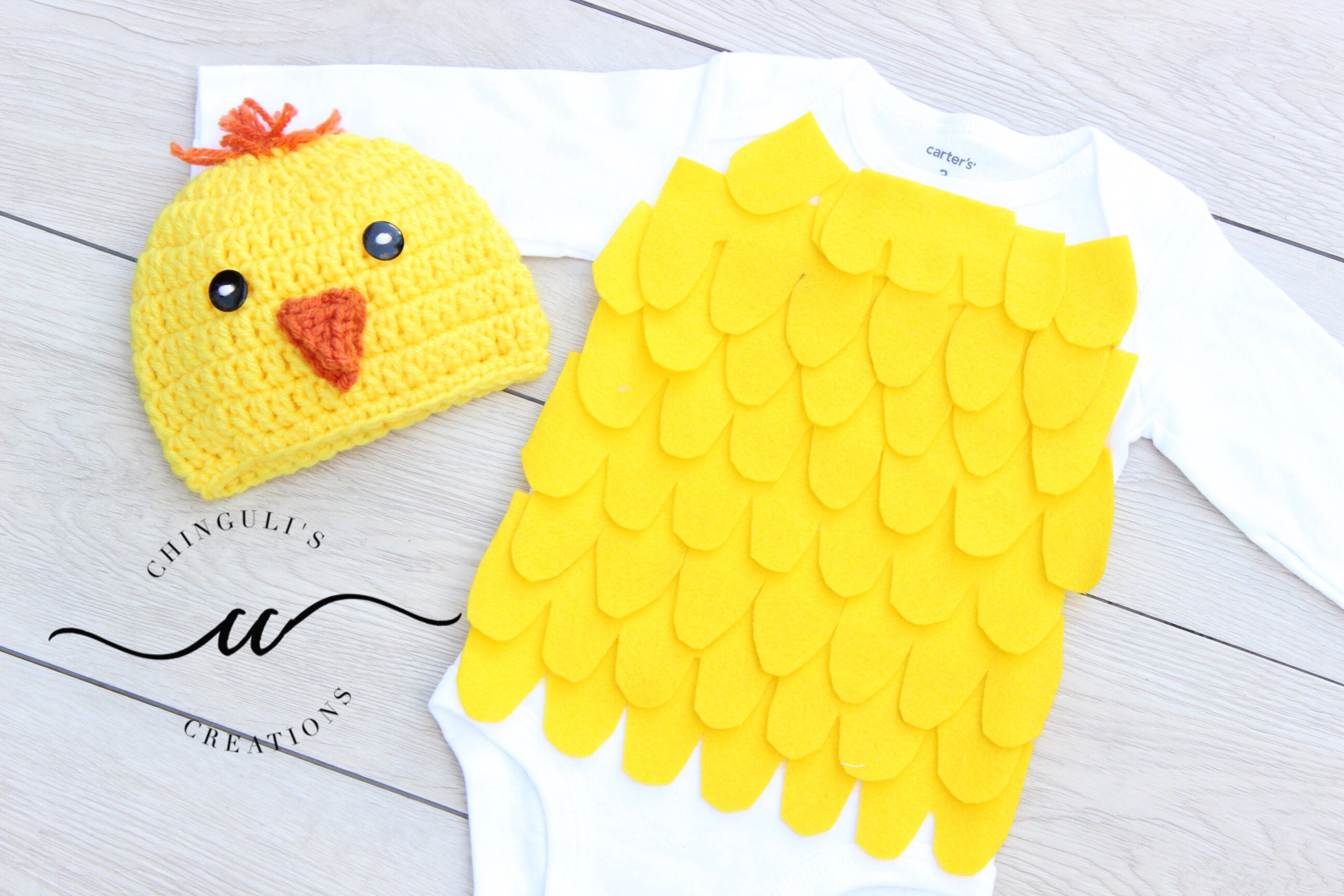 Baby Chicken Halloween Costume Yellow Little Chick Bodysuit and Crochet ...