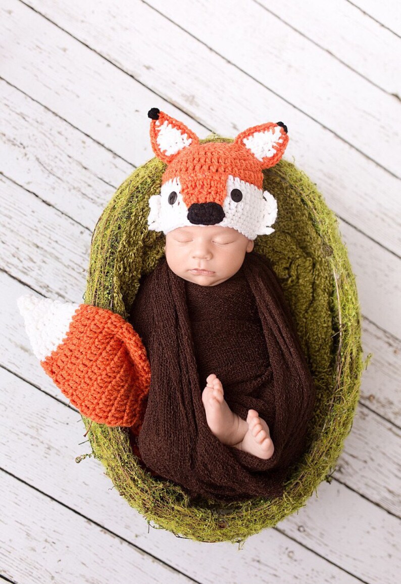 Crochet Fox Outfit Baby Girl Baby Boy Fox Hat and Diaper Cover Newborn ...