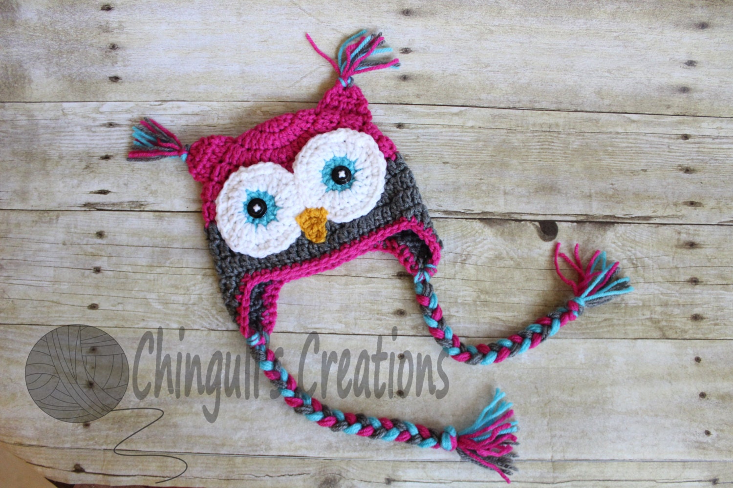 Crochet Owl Hat, Baby Hot Pink Gray Owl Beanie Girls Owl Hot Pink Gray ...