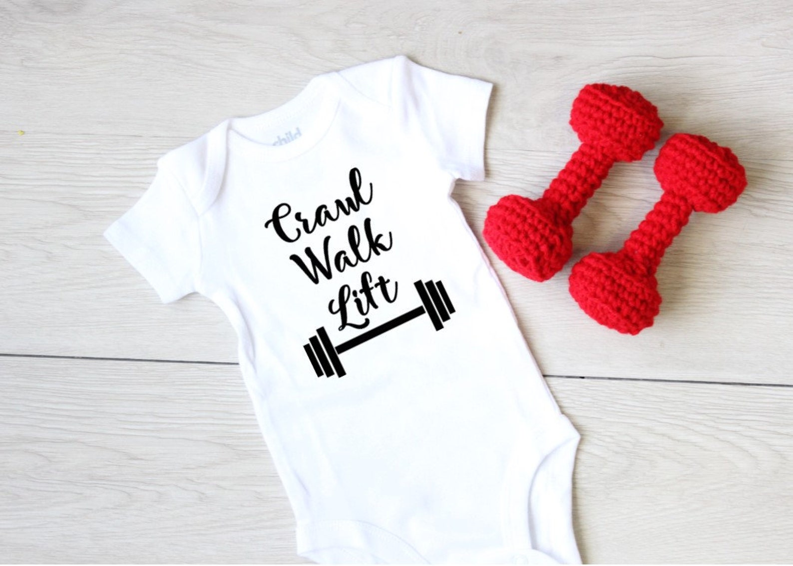 Baby Girl Crawl Walk Lift Bodysuit and Crochet Dumbbells - Etsy