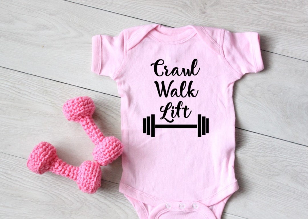 Baby Girl Crawl Walk Lift Bodysuit and Crochet Dumbbells Workout Baby ...