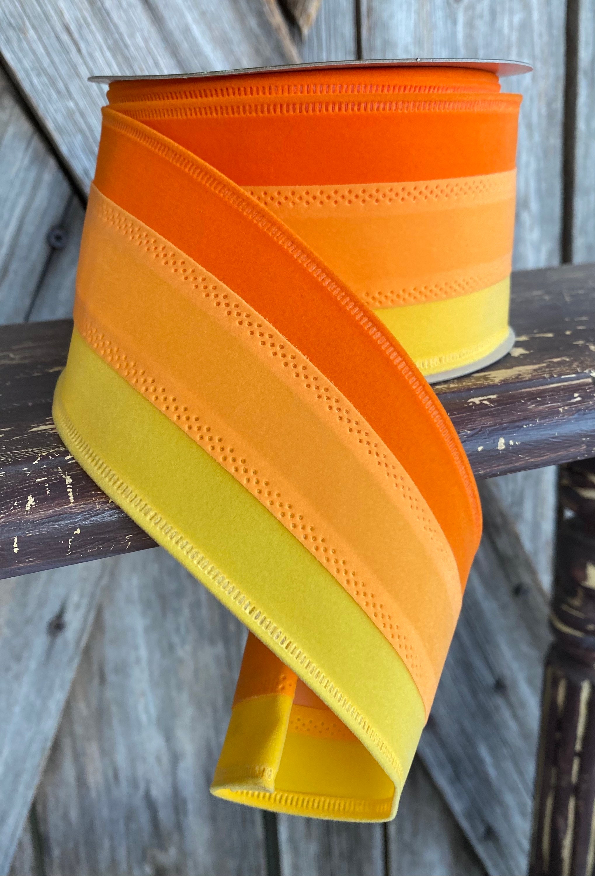 Wired Ribbon ~ 2.5 Inch Ribbon ~ Tri Color Orange Ribbon ~ 10 Yards