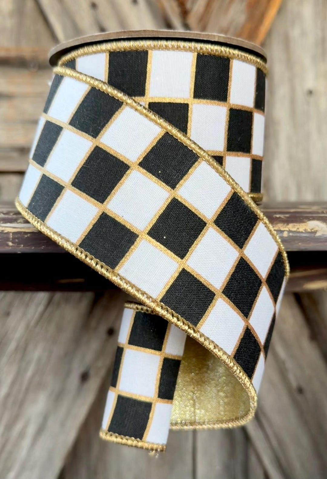 Black White Check Wired Ribon, 2.5 Inch - Etsy