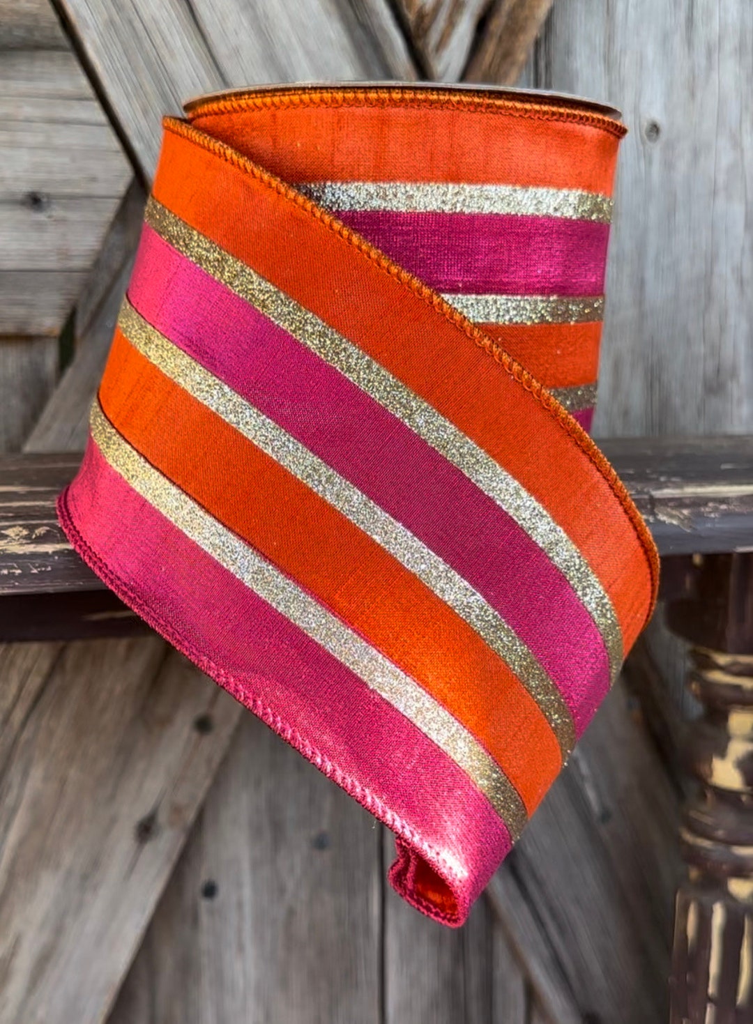 10 Yards, 4 Inch Hot Pink Orange Stripe Ribbon, Exclusive - Etsy
