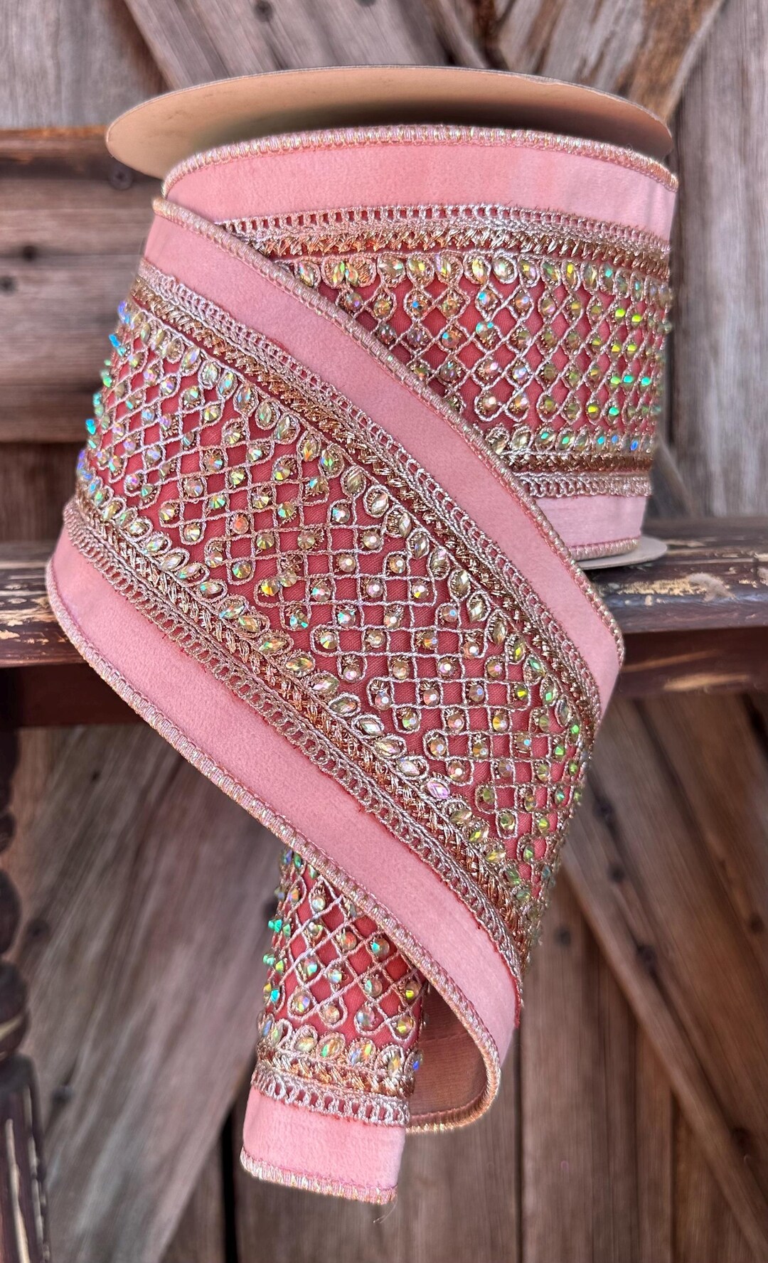 Pink Velvet With Rhinestone Wired Ribbon 4 Inch - Etsy