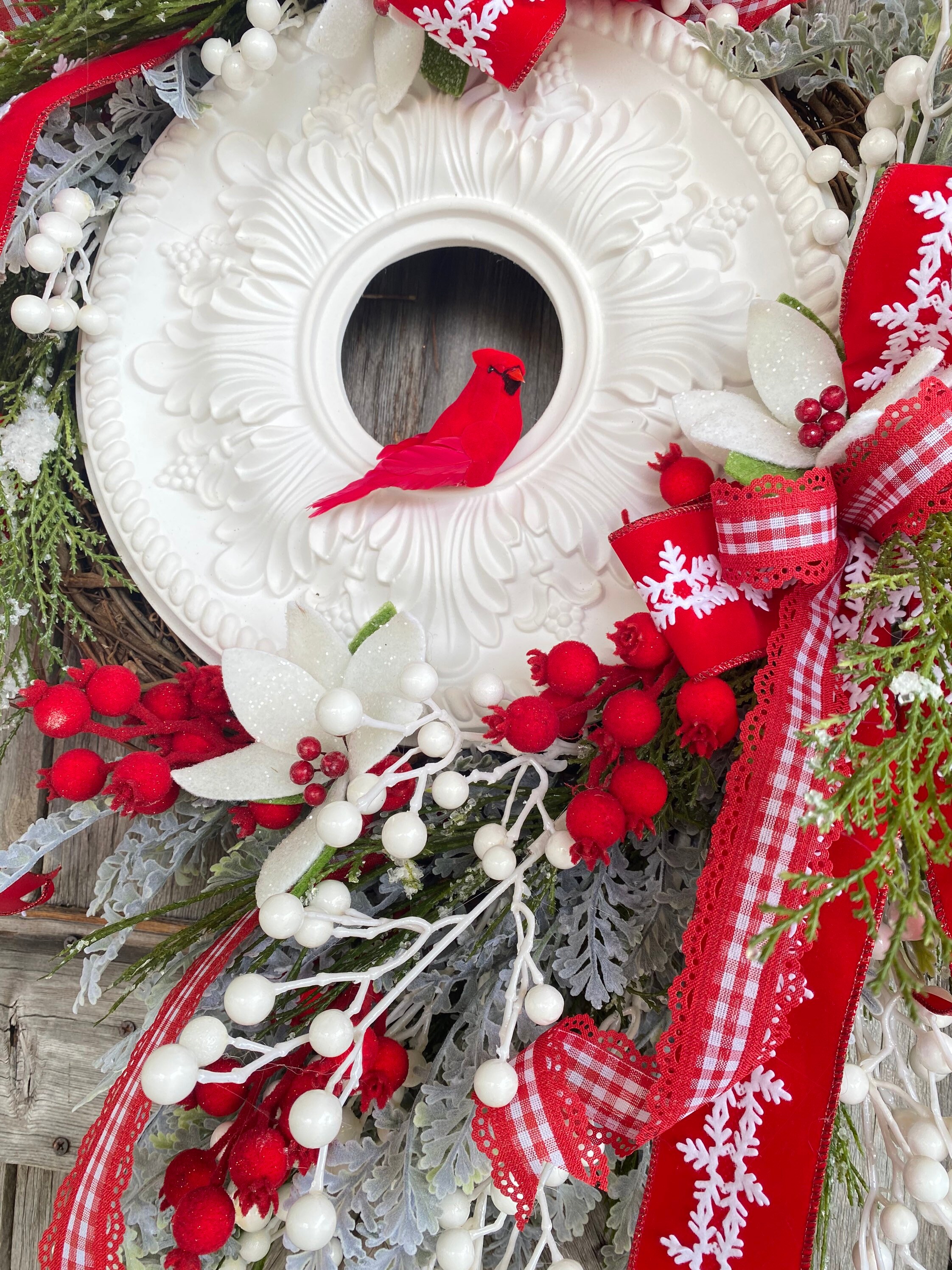 Cardinal Wreath Winter Wreath White Christmas Christmas Floral Cardinal Decor Christmas Wreath