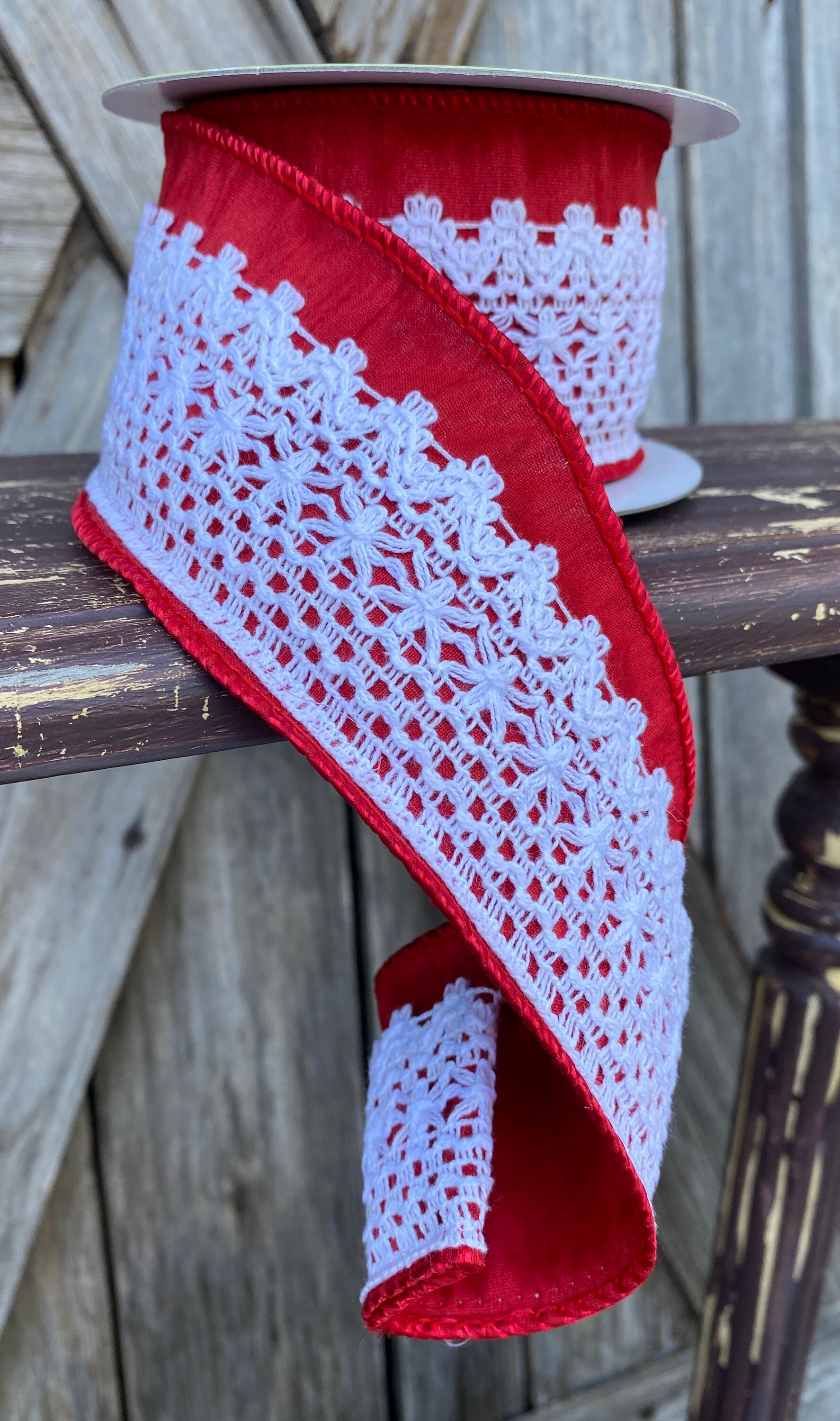 5 Yards, Red Lace Ribbon