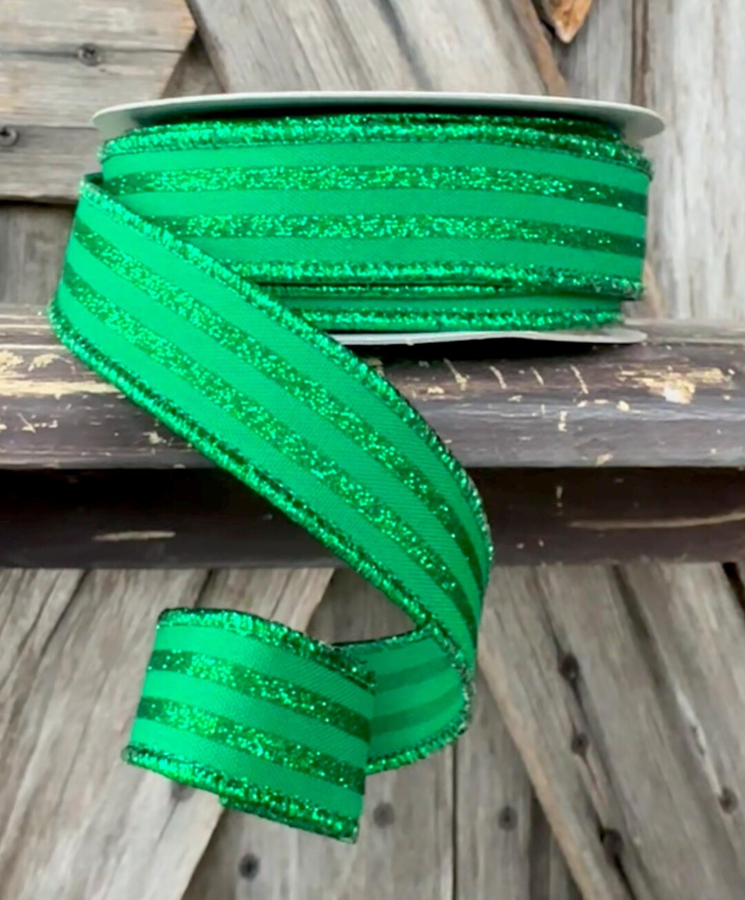 Emerald Green Glitter Stripe Wired Ribbon 7/8 Inch - Etsy