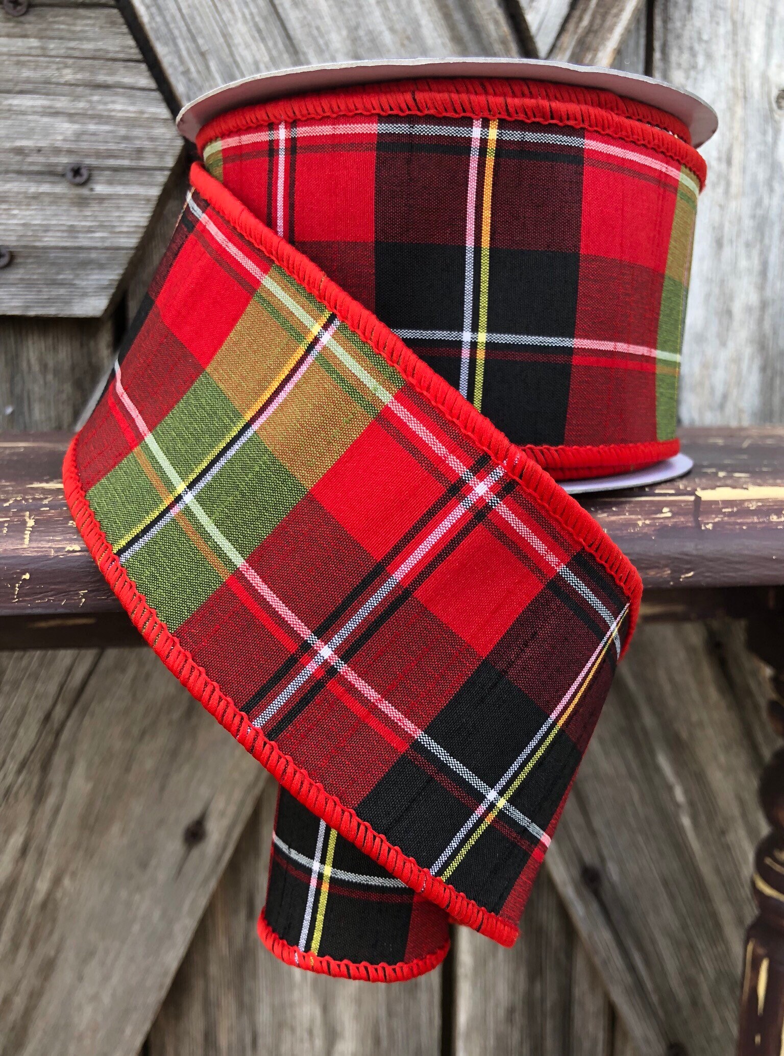 Wired Ribbon 2 1 2 Inch Ribbon Red Plaid Ribbon 3 Yards