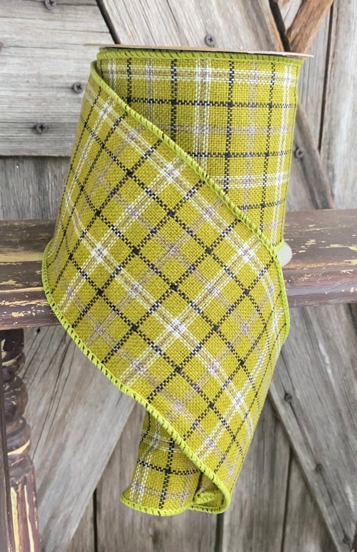 Wired Ribbon 4 Inch Ribbon Green Plaid 10 Yards wired-ribbon-4-inch-ribbon-green-plaid-10-yards