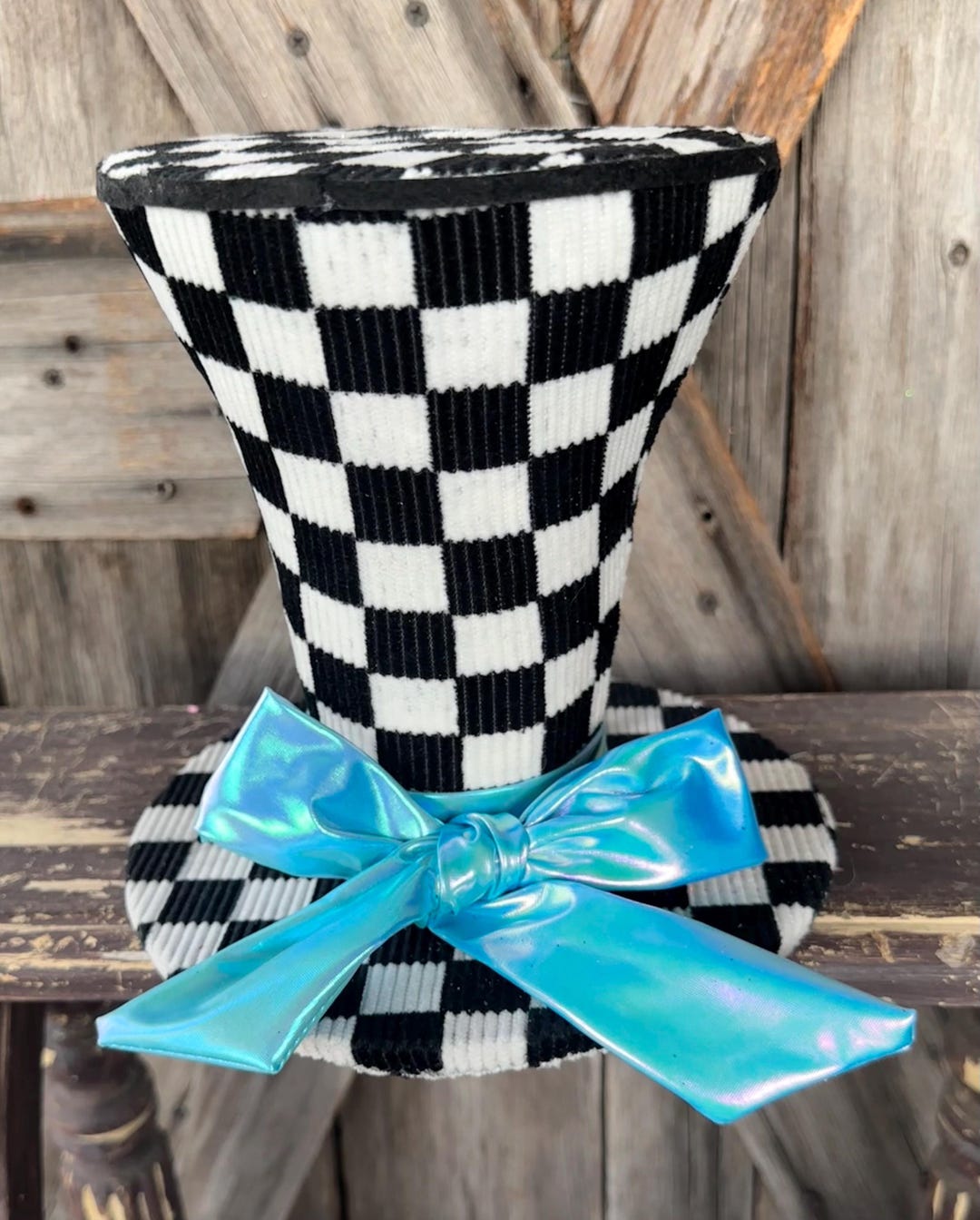Checkered Top Hat Blue Bow Exclusive, 8 Inches - Etsy