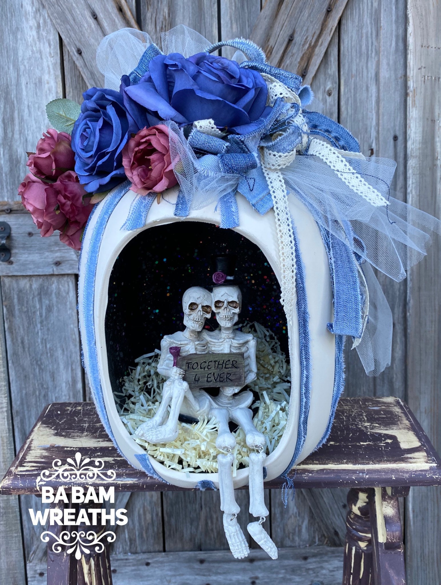 Mr & Mrs Bones, Skeleton Centerpiece, Skeleton Decor, Halloween Wreath ...