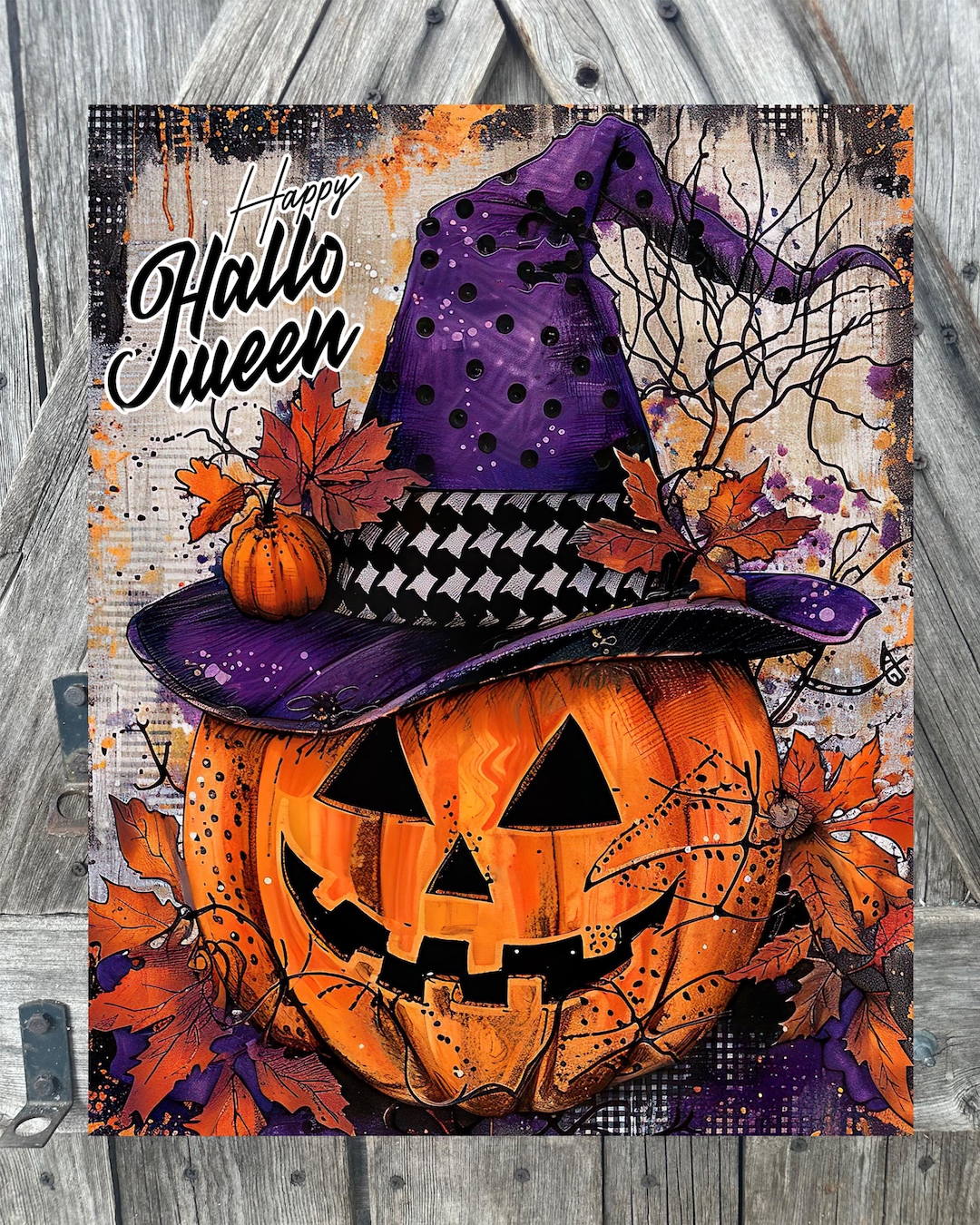 Happy Halloween, Purple Orange Pumpkin, Halloween Sign, Halloween Decor ...