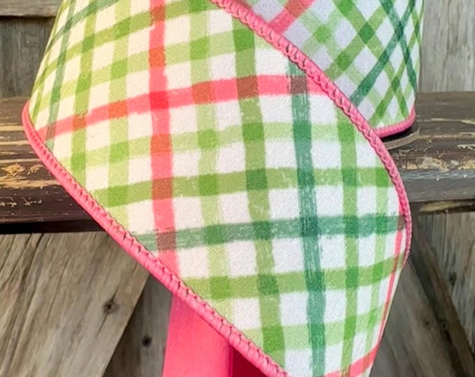 Pink Green Spring Plaid Deluxe Wired Ribbon 2.5 Inch - Etsy