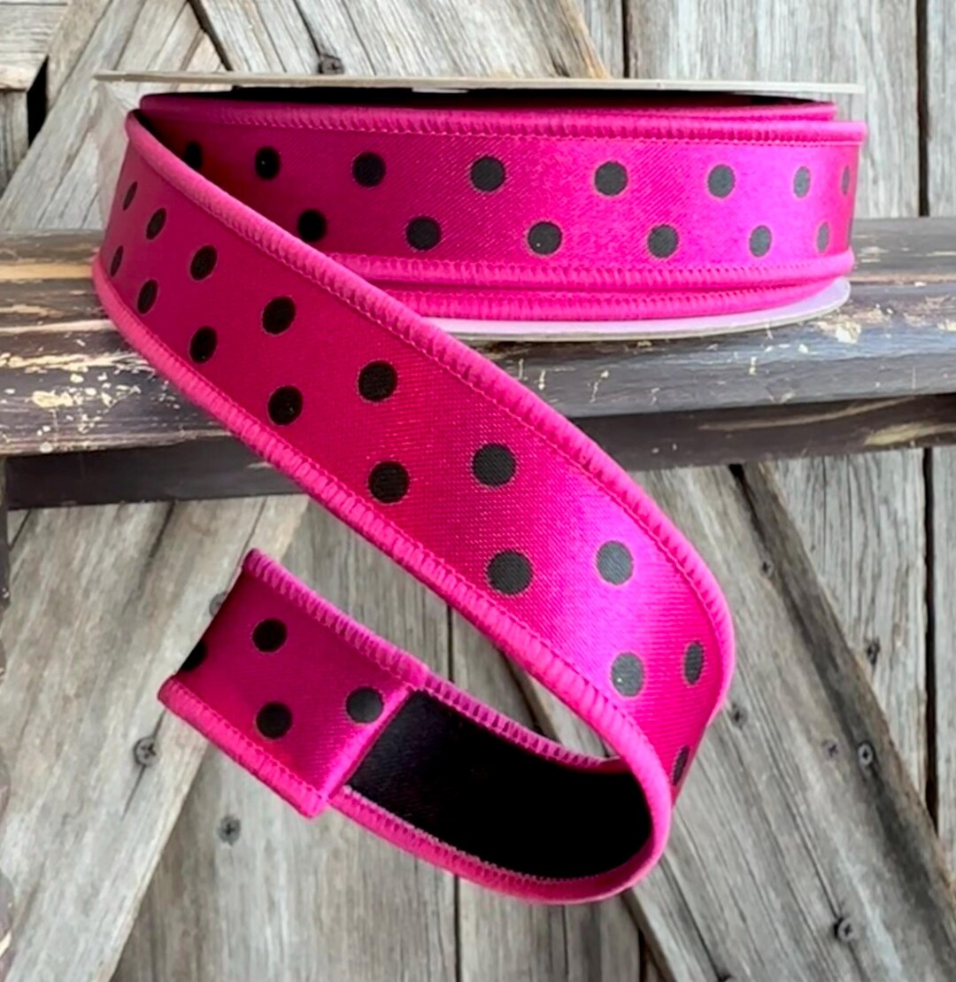 Hot Pink & Black Polka Dot Wired Ribbon 7/8 Inch - Etsy