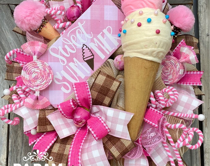 Summer Wreath, Summer Decor, Summer Door, Ice Cream Wreath, Ice Cream ...