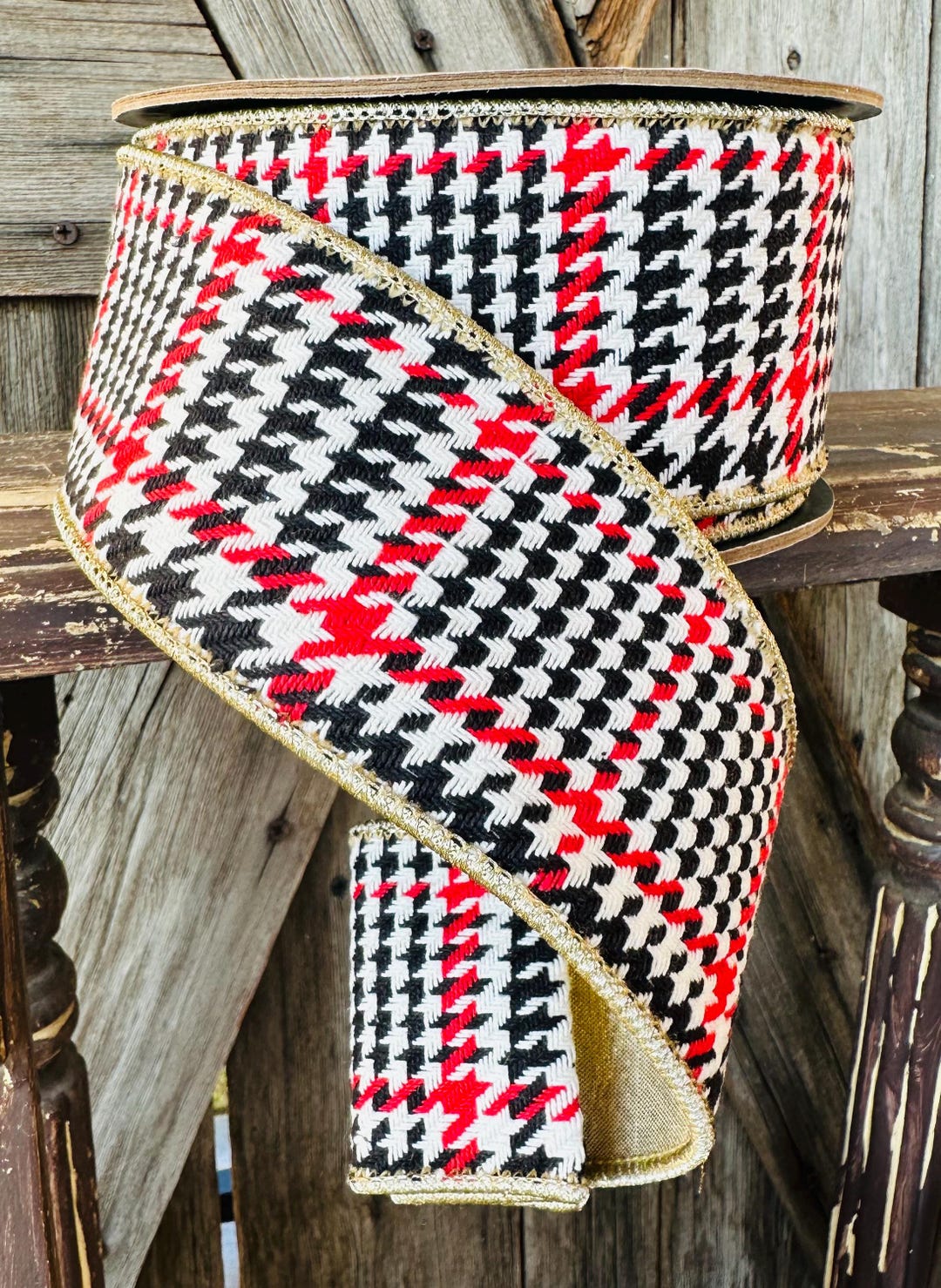 Red Black White Houndstooth Wired Ribbon 2.5 Inch - Etsy