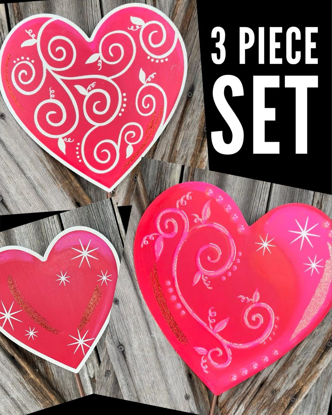 3 Piece Set of Heart Hang or Stake - Etsy