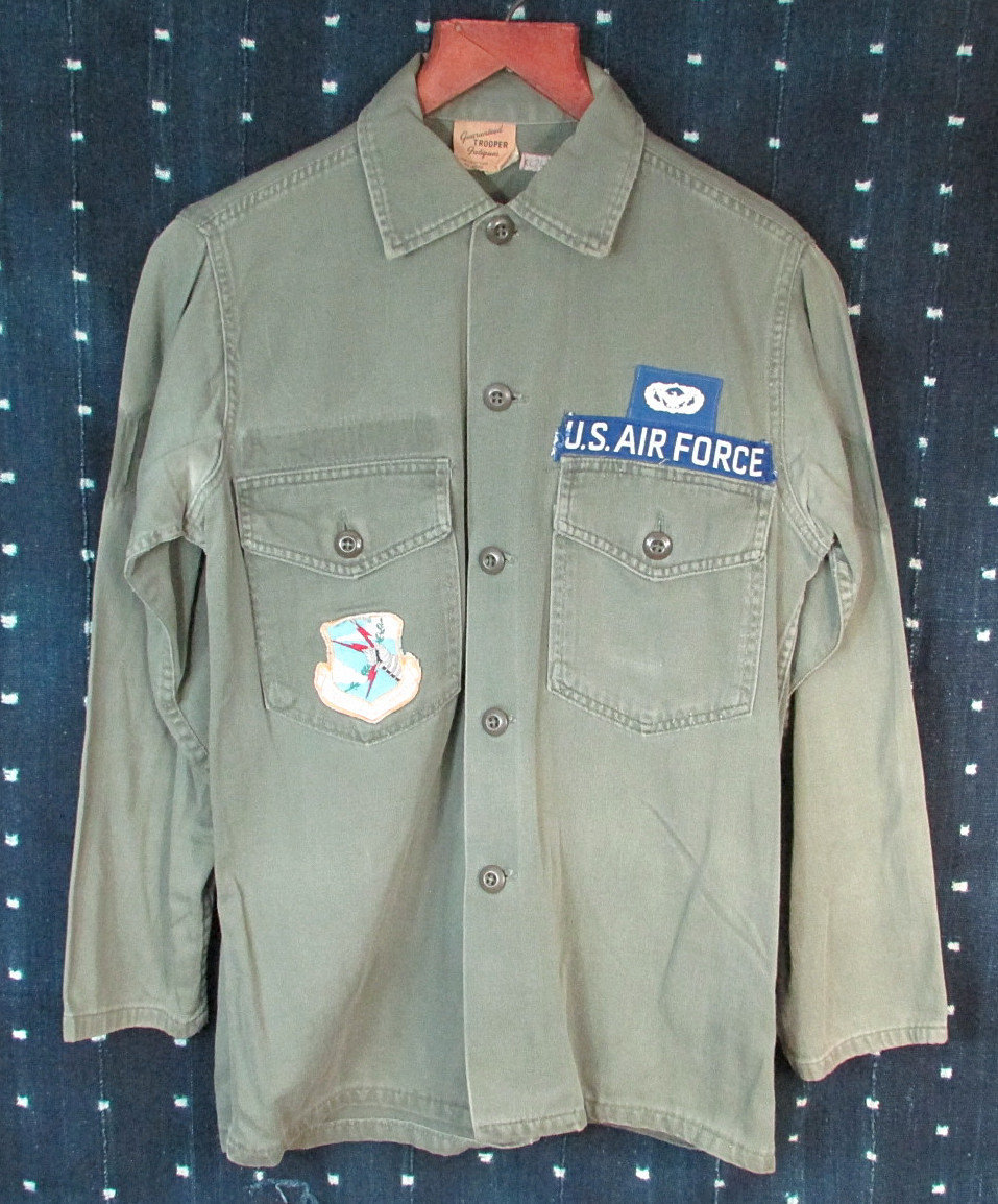 Buy Vintage 1960s US Air Force OD Cotton Fatigue Shirt W/ Patches ...