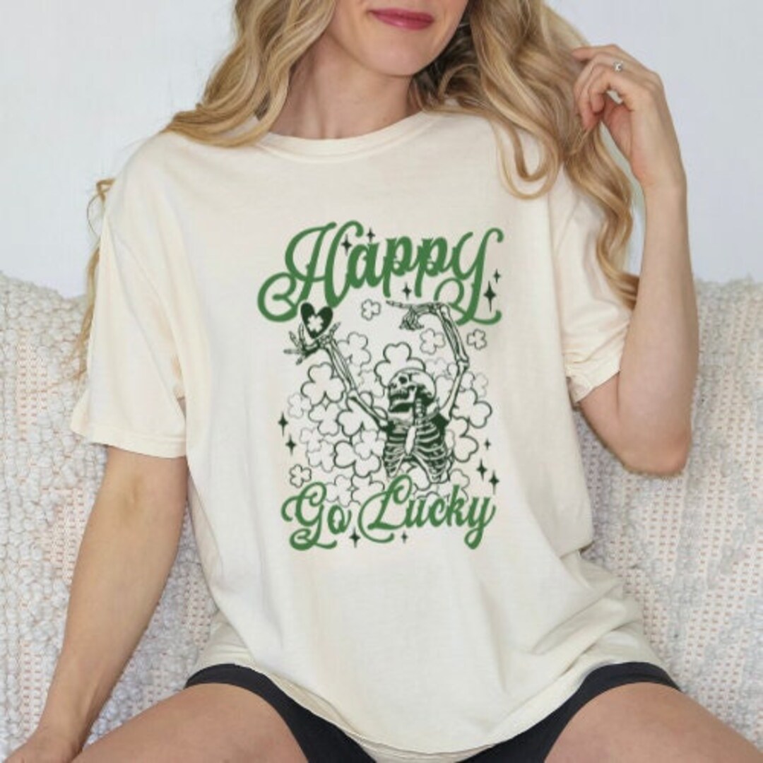 Happy Go Lucky Shamrock Skeleton St Patricks Day Tshirt, Unisex, Womens ...