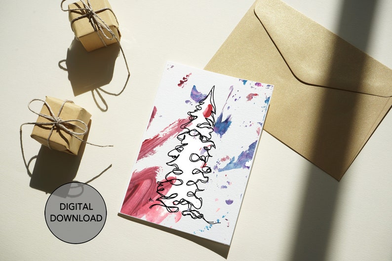 Printable Tree Holiday Card, Greeting Card, Christmas Card, Hand Drawn ...