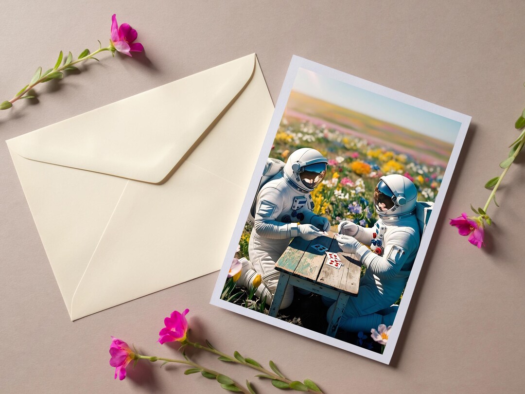 Astronauts Playing Cards in Flower Field Art Print (digital Download ...