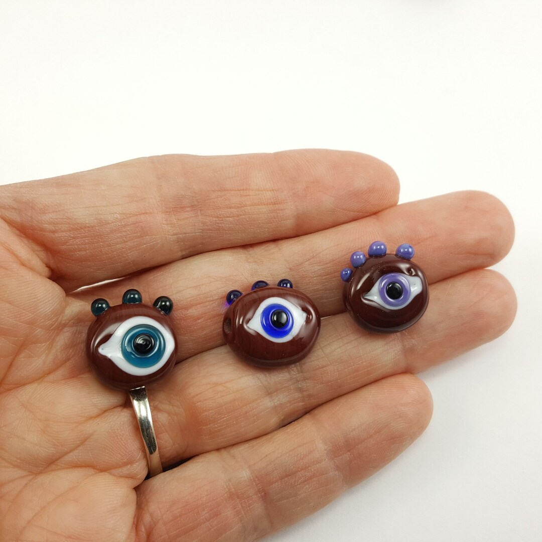 Blue Eye Beads SRA Lampwork Glass, Modern Evil Eye, Dark Brown With ...