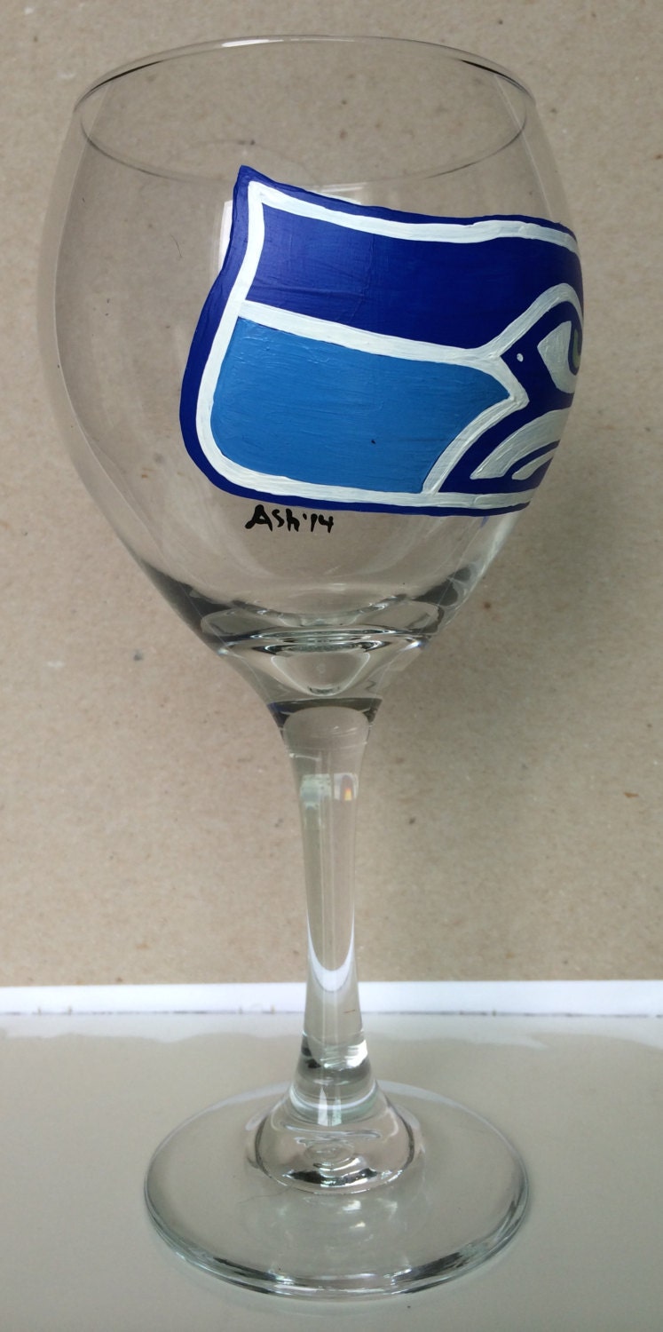 Hand Painted Seattle Sea Hawks Wine Glass - Etsy