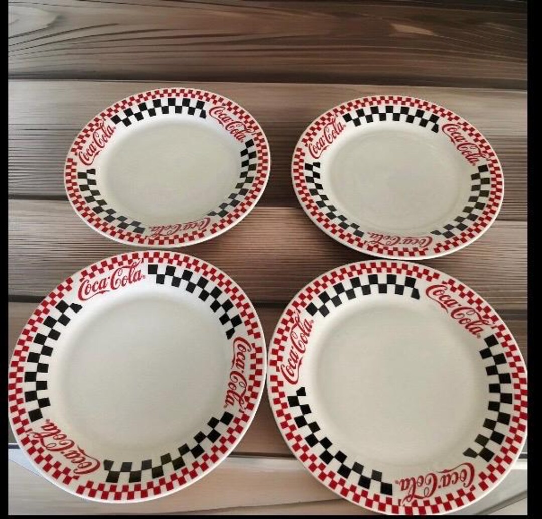 4 Coca-cola Coke Red/white/black Checkered Dinner Plate Dish 10.5” 1998 ...