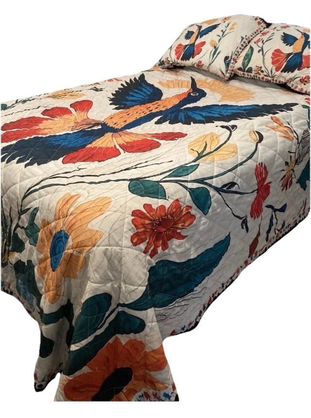 Beautiful 3-piece Hummingbird Quilt Set Lightweight Bedspread With ...
