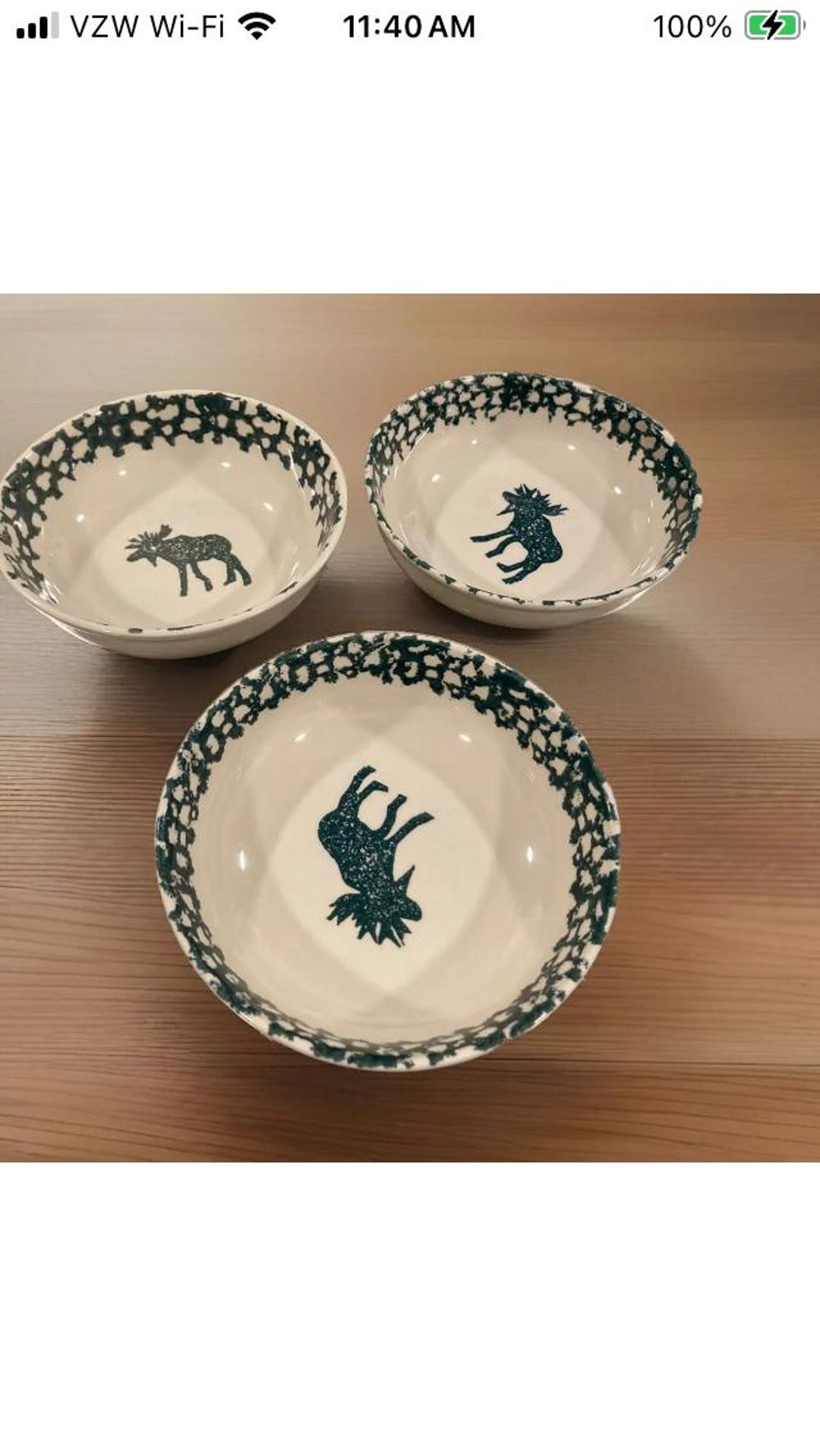 3 Folk Craft Moose Country Cereal Bowls Green Sponge, 6 5/8 Diameter ...