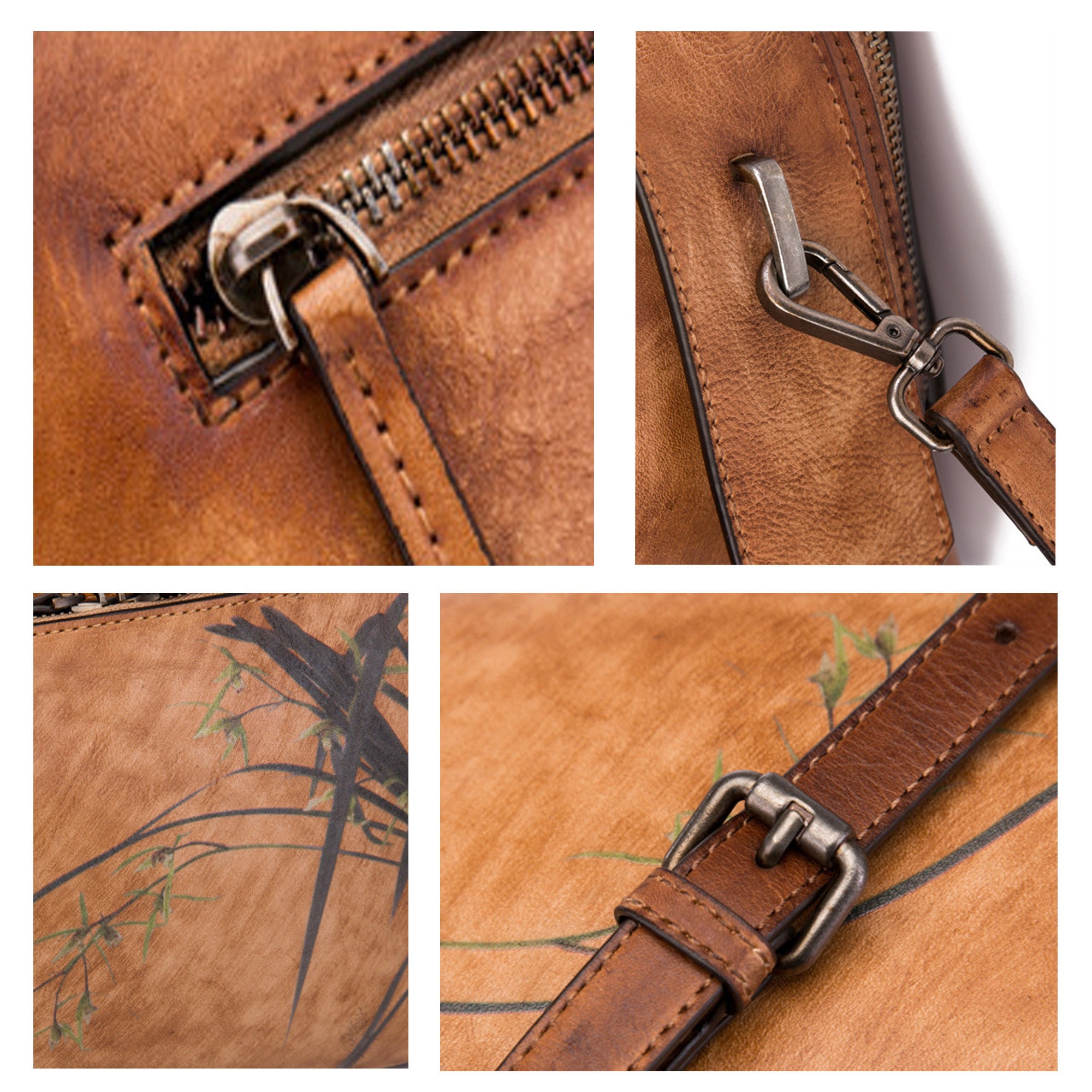 Hand-drawn Orchid Art Briefcase: Genuine Leather High-end - Etsy