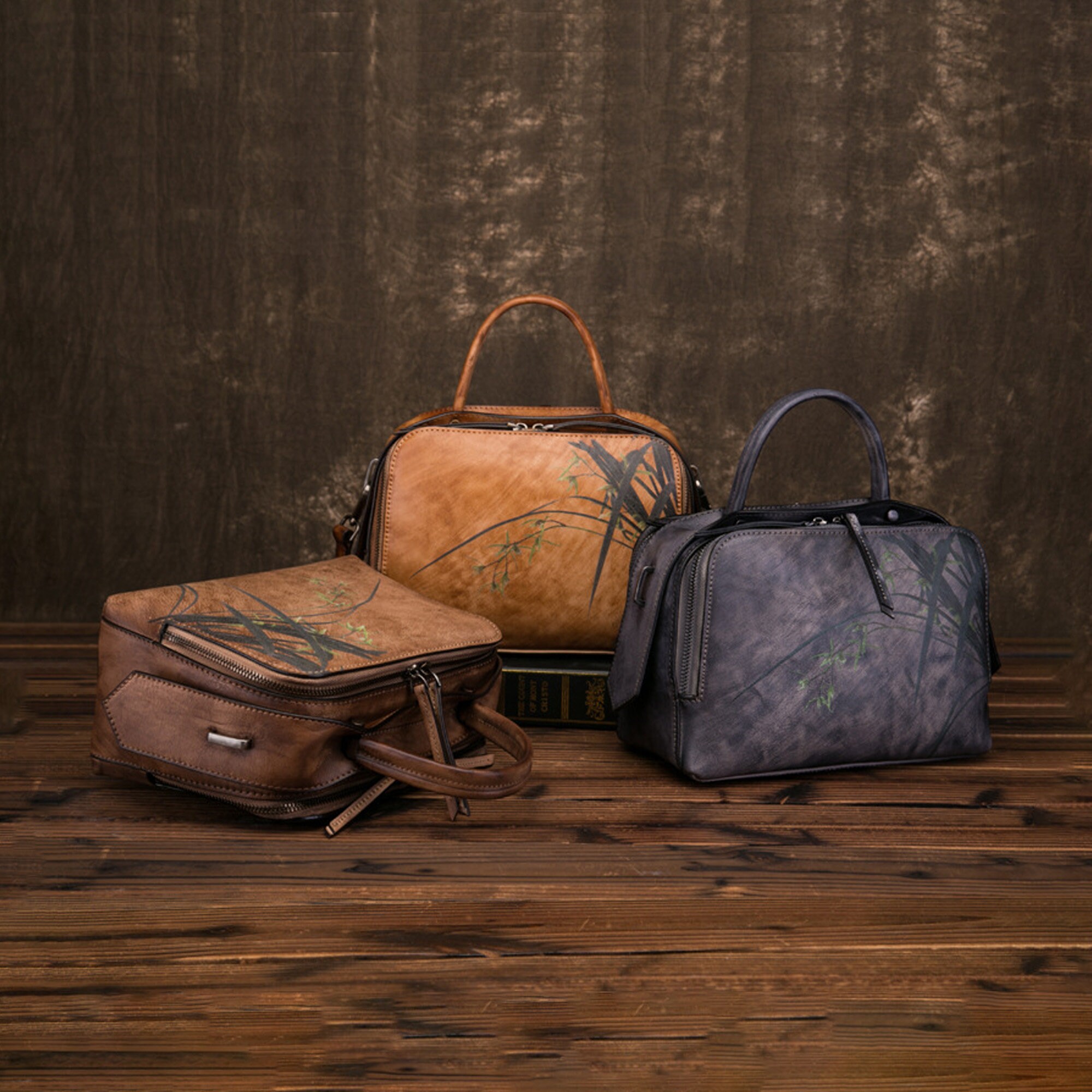 Hand-drawn Orchid Art Briefcase: Genuine Leather High-end - Etsy