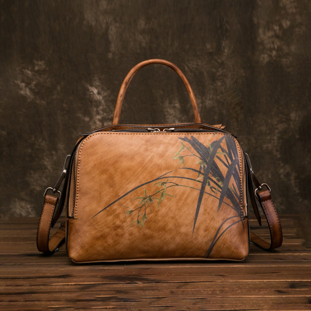 Hand-drawn Orchid Art Briefcase: Genuine Leather High-end - Etsy