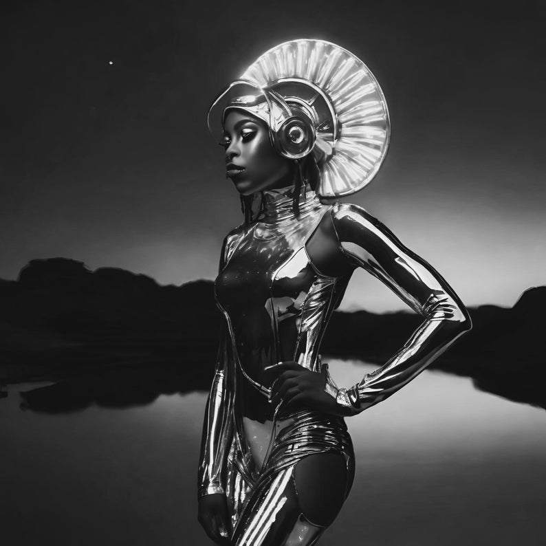 AI Art Artist Spacegurgle's Neptune's Colony Mars warrior Queen B/W ...