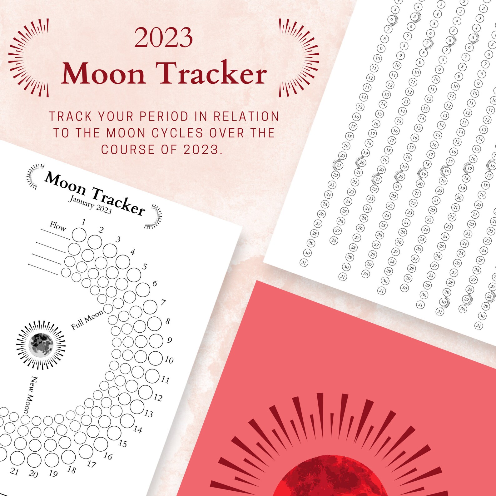 Period Moon Tracker Printable 2023 Annual & Monthly Cycle - Etsy