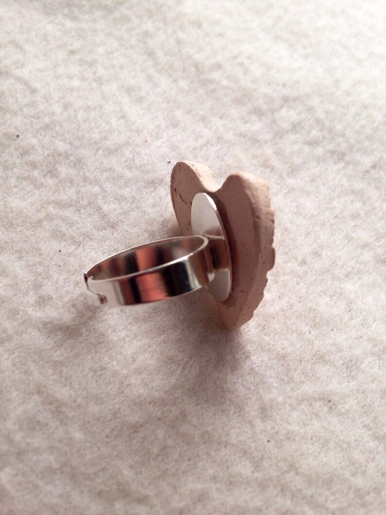 Handmade Essential oil Heart ring textured pottery on silver | Etsy