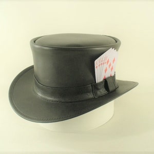 Black Leather Vintage Style Coachman Hat With Playing Cards and Leather ...