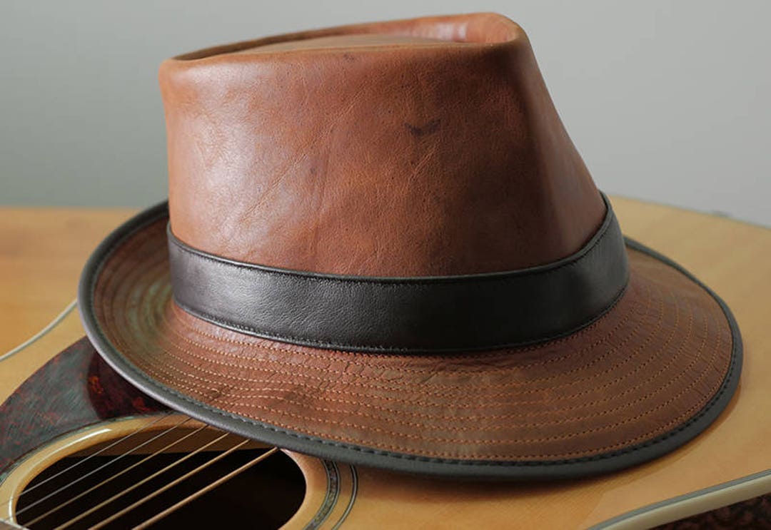 Tan Kangaroo Leather Godfather Style Gangster Muso Band Leader Hat ...