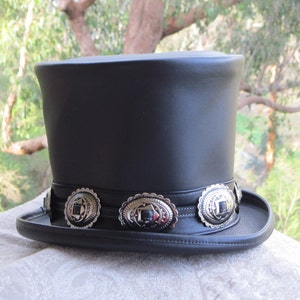 Australian Hand Crafted Black Leather Slash Style / Tribute Top Hat ...