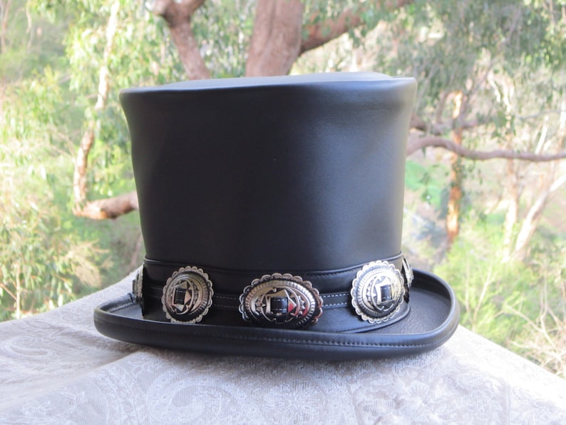 Australian Hand Crafted Black Leather Slash Style / Tribute Top Hat ...