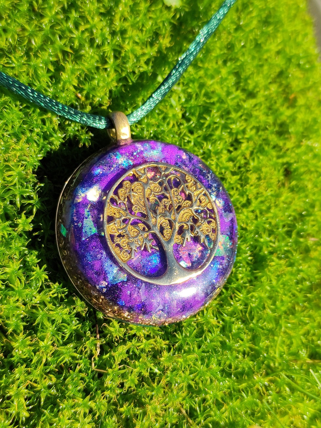 UNIQUE Cosmic TREE of LIFE Solid Brass , Orgone Pendant, Gold 24k, 7und ...