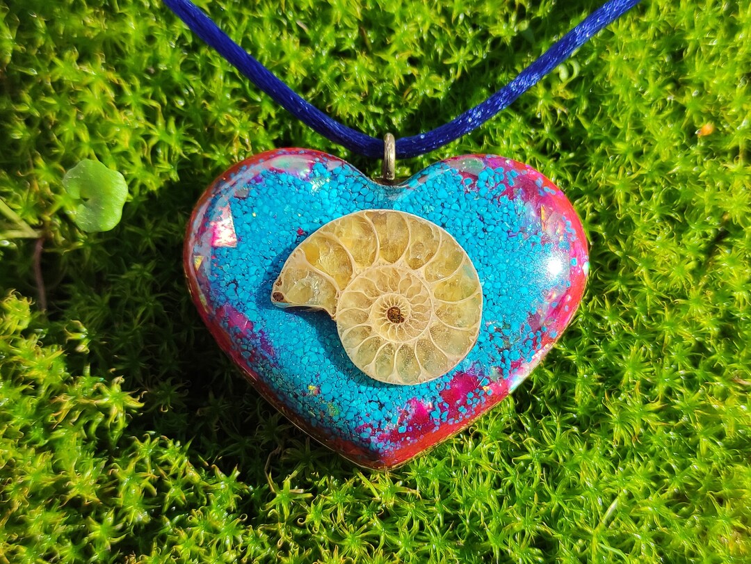 Unique AMMONITE Fossil FIBONACCI on TURQUOISE, Orgone Necklace, 7x 4mm ...