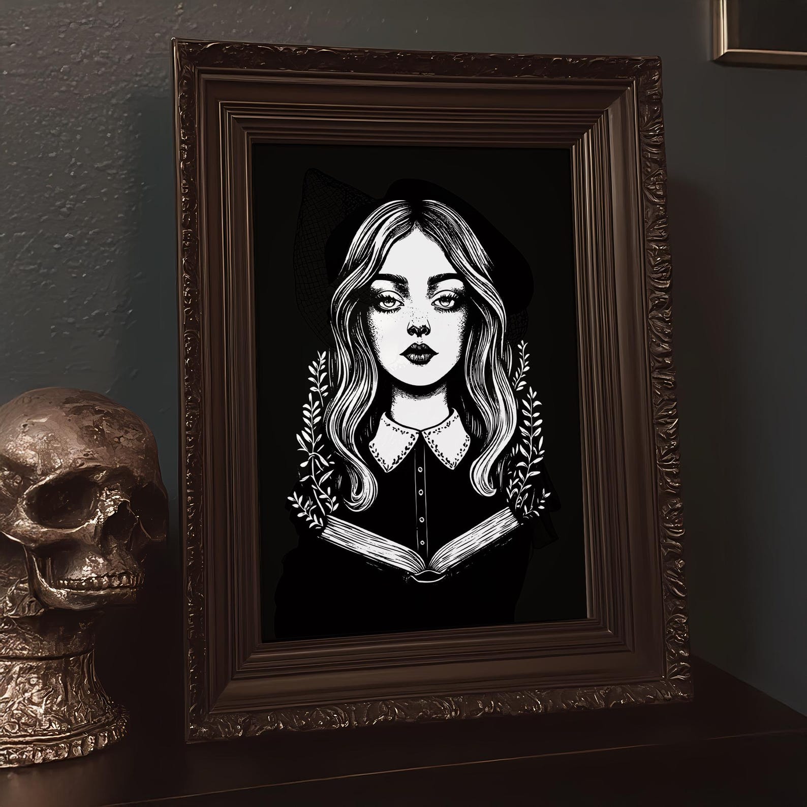 Victorian Gothic Reader, Dark Art Print, Bibliophile Illustration ...
