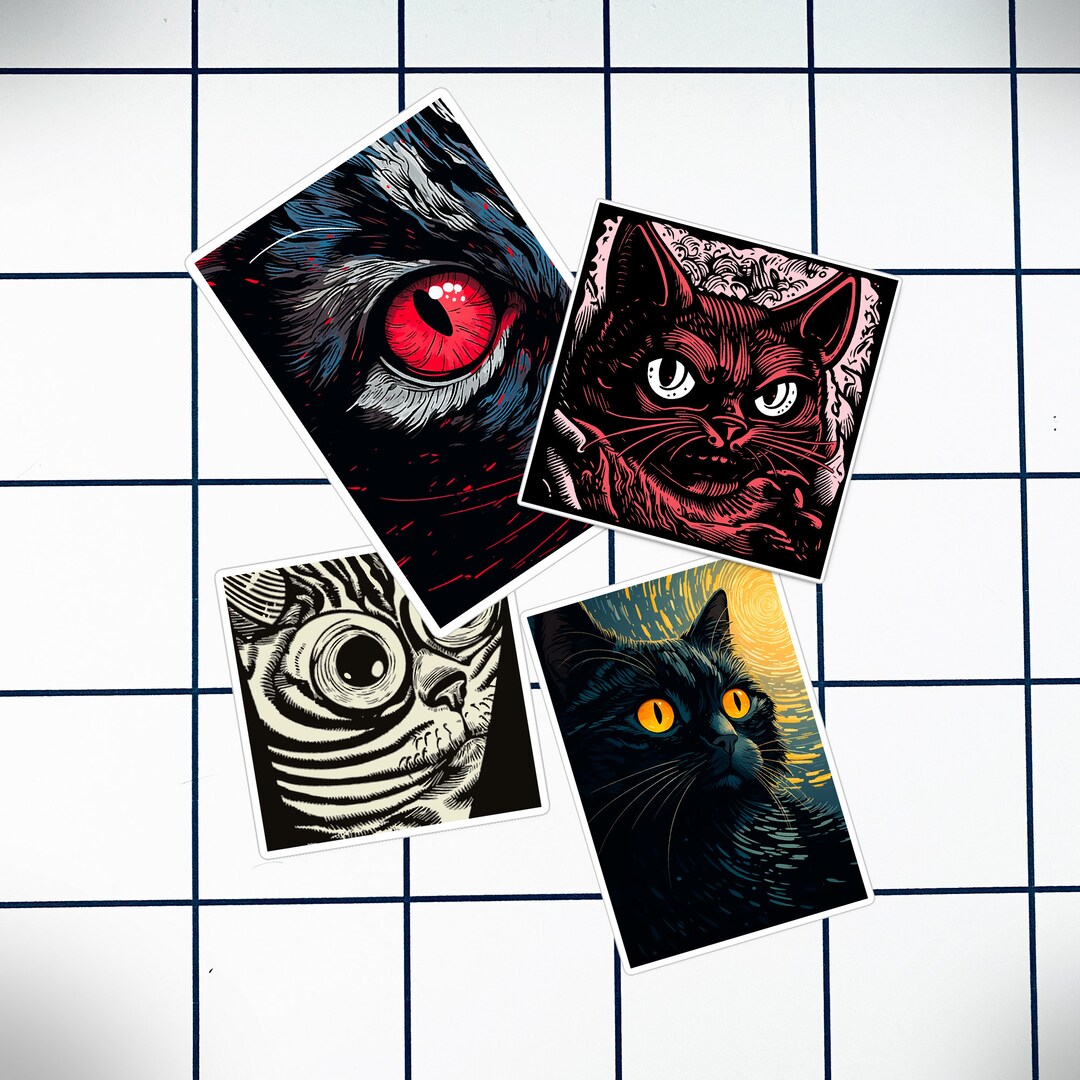 Set of 4 Sticker, Sticker Sheet, Cat Stickers, Punk Sticker, Cat ...