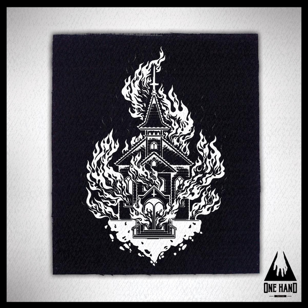 Burning Church Art for Patch, Sew on Patch, Patches for Jackets, Patch ...