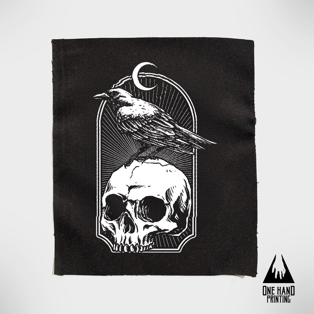 Crow and Skull Hand Printed Punk Patch, Gothic DIY Sew on Patch for ...