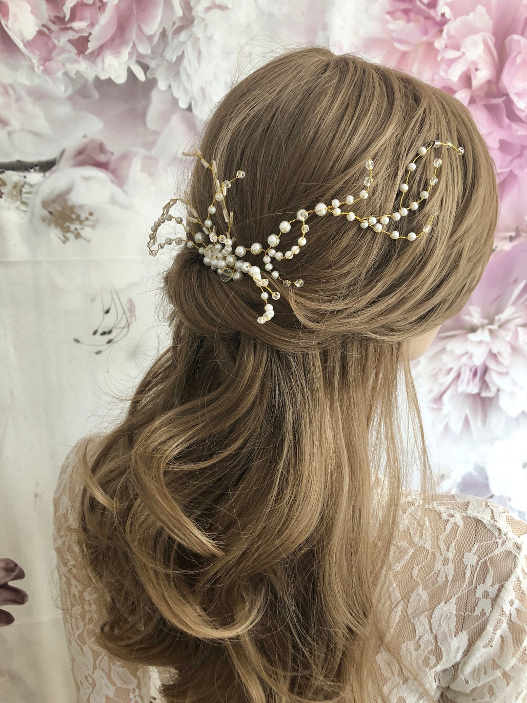 Noble Bridal Hair Comb Pearl Tendril Ivory Gold Pearl Hair Accessories ...