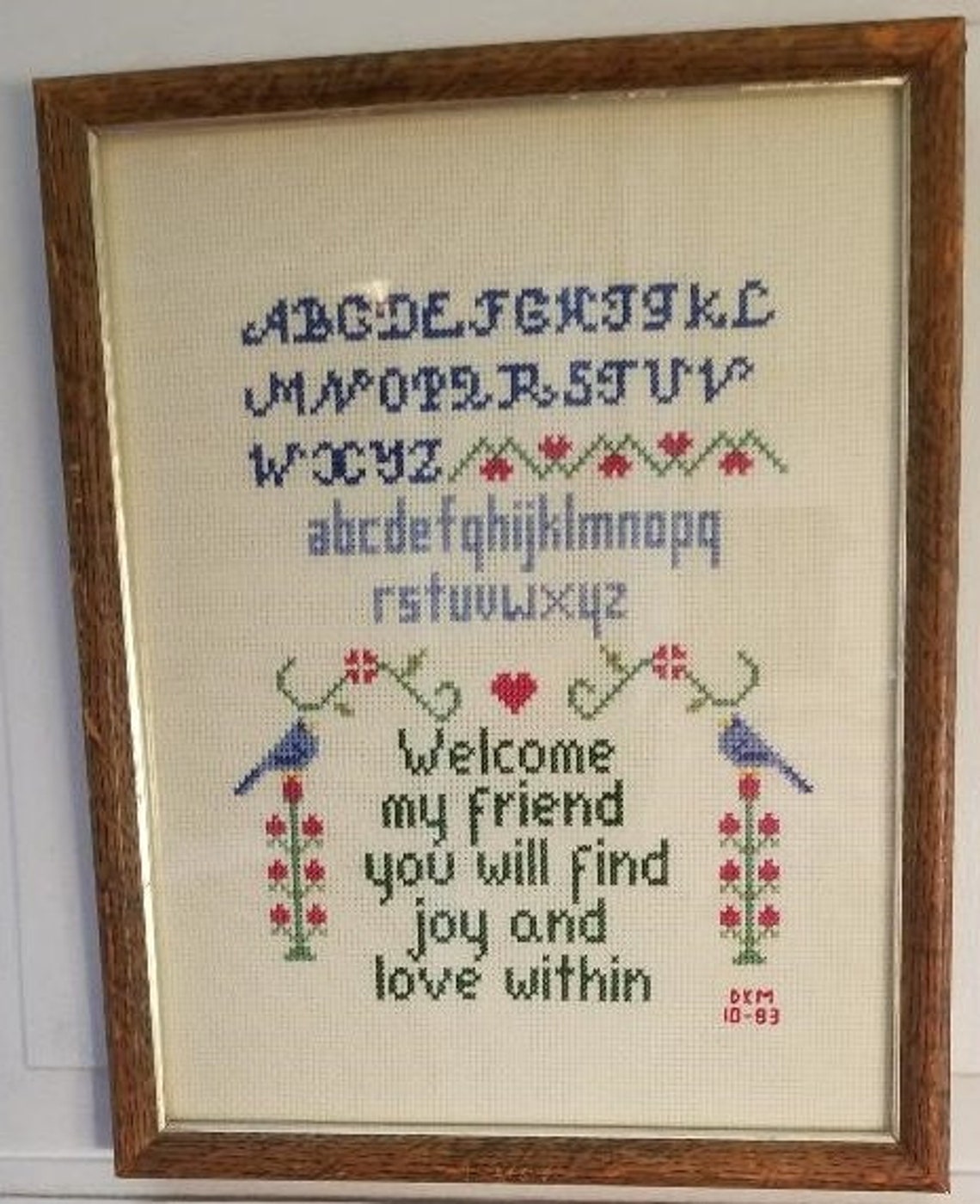 Professionaly Framed Crewel Embroidery Cross Stitch Alphabet Motto ...