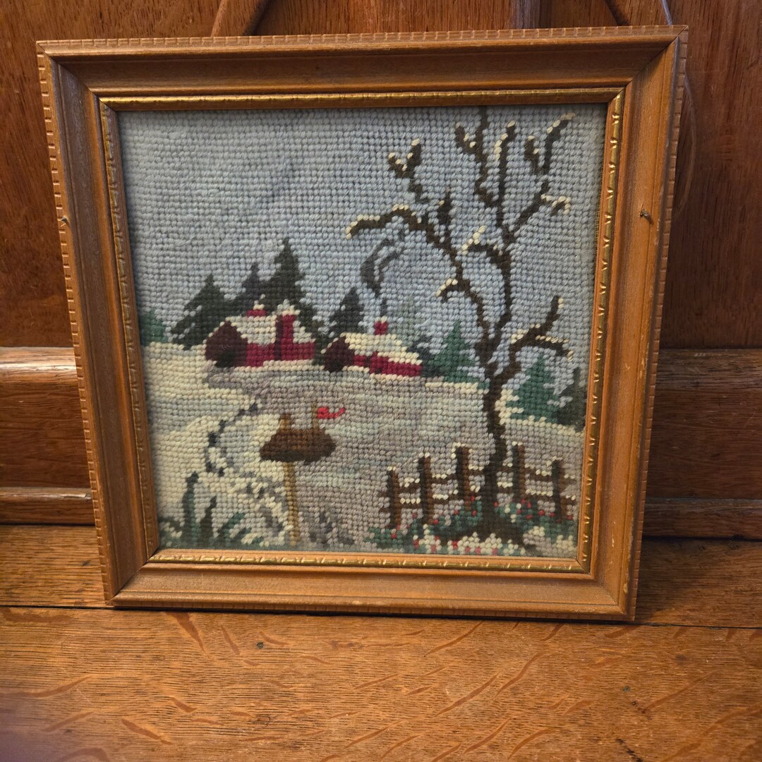 Framed Needlepoint Picture Winter on the Farm - Etsy